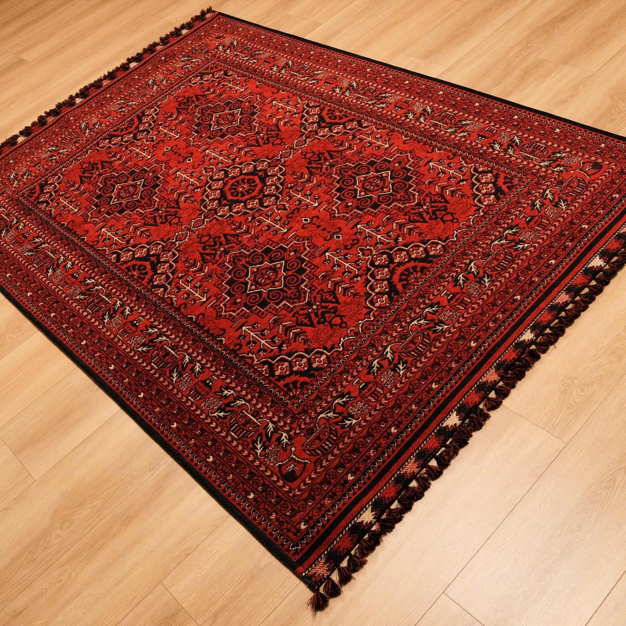 Afghan Pattern Burgundy Traditional Rug – Carpet Lux Market